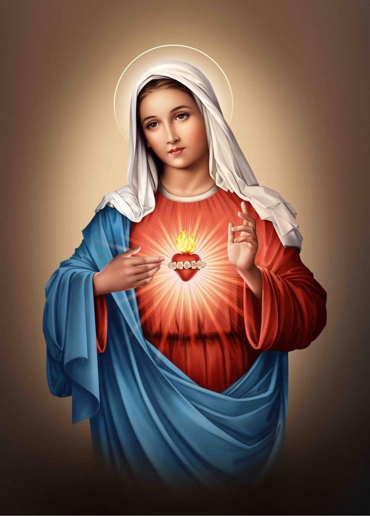 Premium LED Backlit Sacred Heart Mother Mary Photo | Brown Designer ...